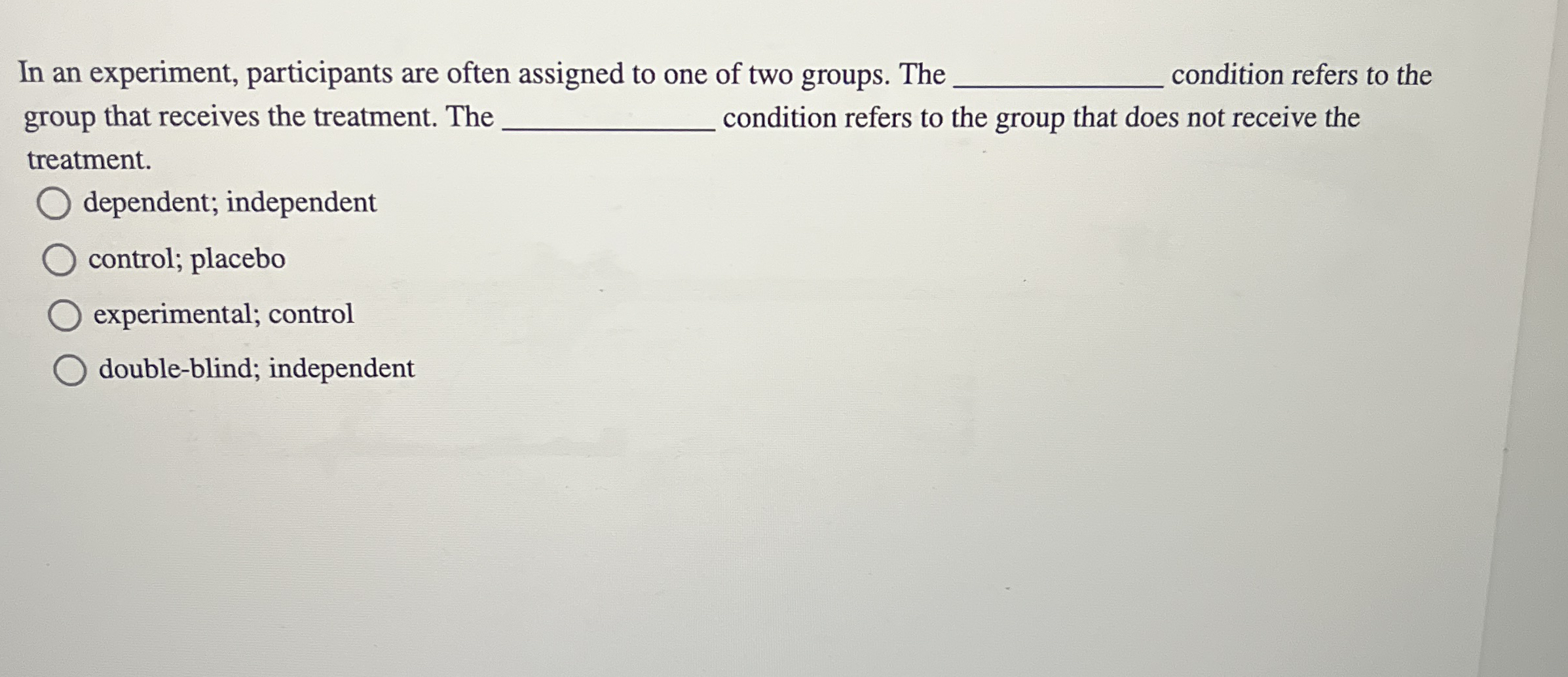 Solved In an experiment, participants are often assigned to | Chegg.com