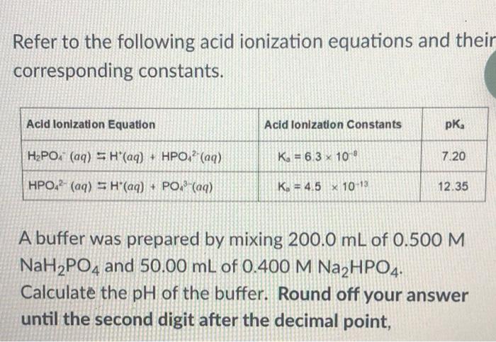 Solved Refer to the following acid ionization equations and | Chegg.com