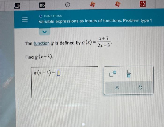 Solved function g is defined by g(x)=2x+3x+7 g(x−3) | Chegg.com
