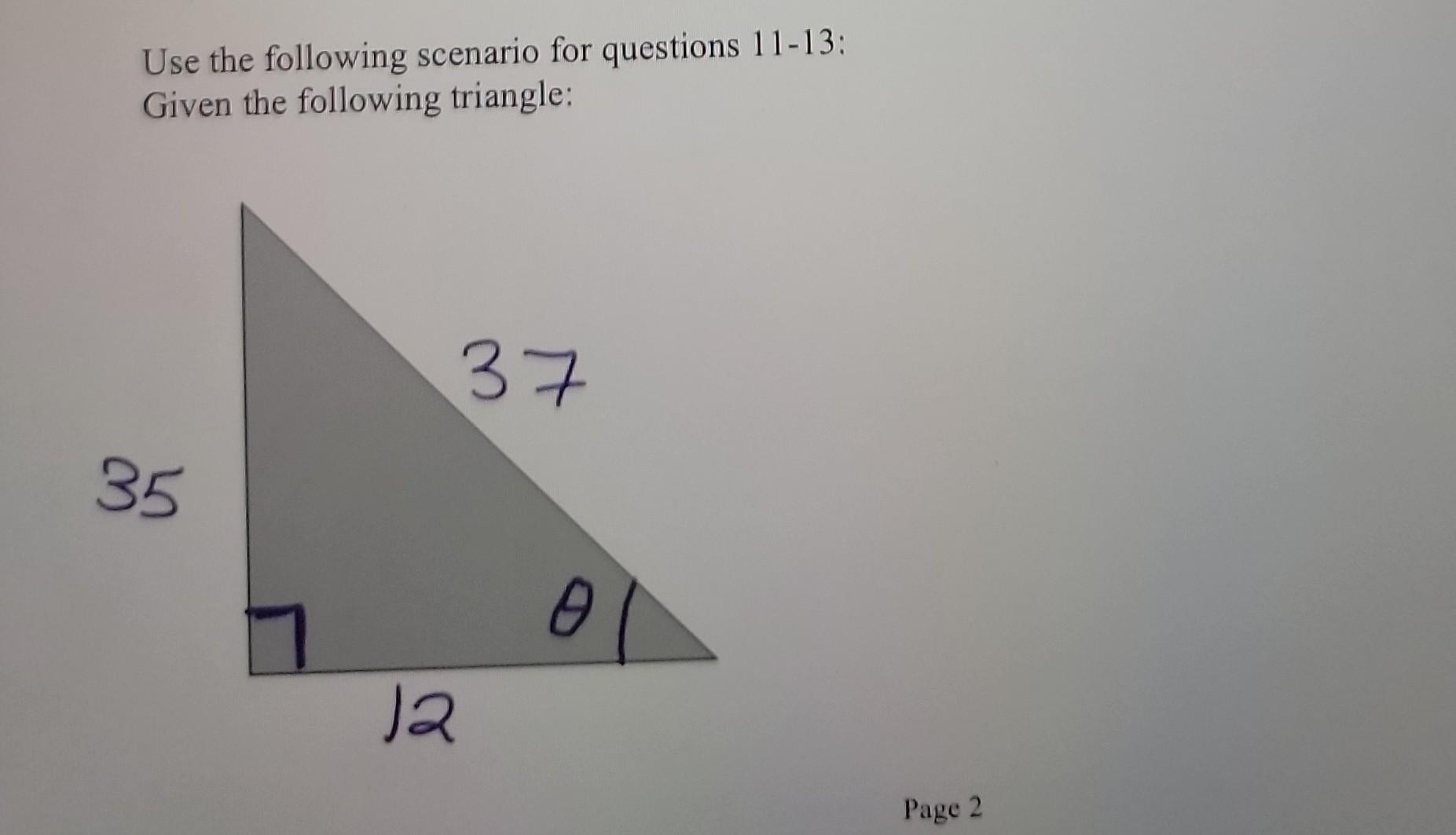 Solved 11) Find sin(θ) a) 35/12 b) 37/35 c) 35/37 d) 12/37 | Chegg.com