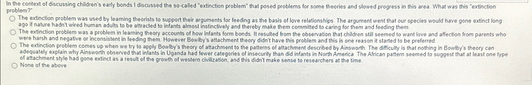 Solved In the context of discussing children's early bonds I | Chegg.com