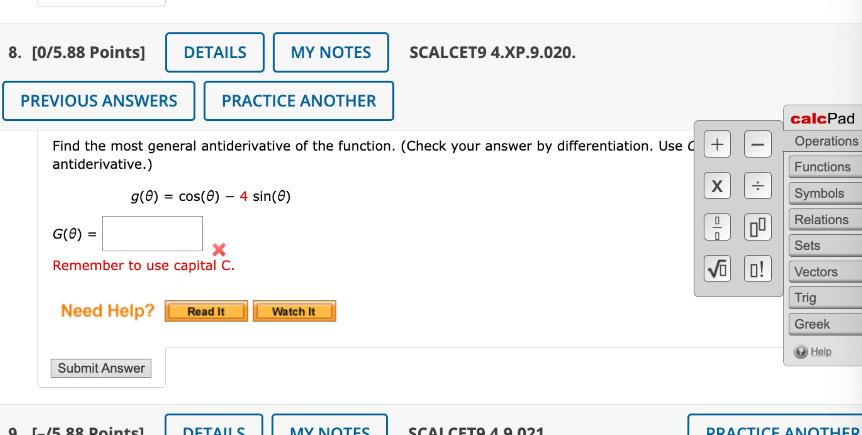 Solved Find The Most General Antiderivative Of The Function