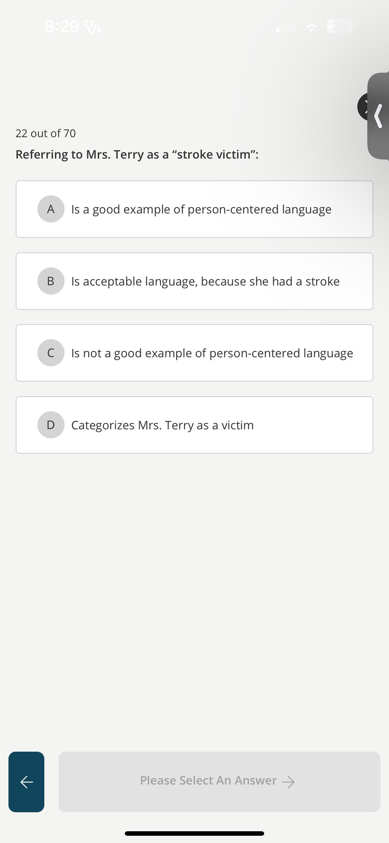 Solved 22 ﻿out of 70Referring to Mrs. ﻿Terry as a "stroke | Chegg.com
