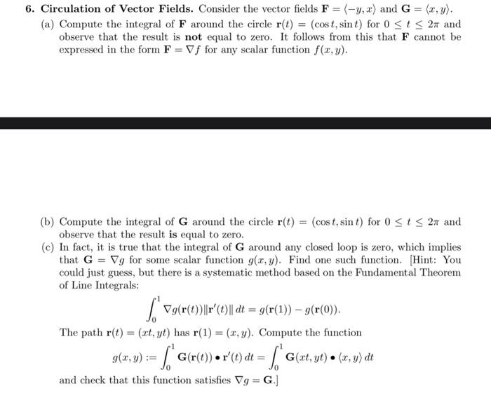 Solved 6. Circulation of Vector Fields. Consider the vector | Chegg.com