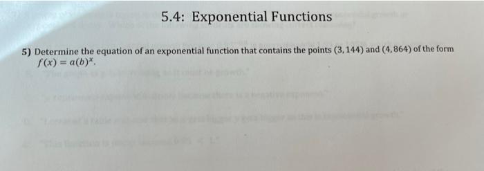 Solved 5.4: Exponential Functions 5) Determine the equation | Chegg.com