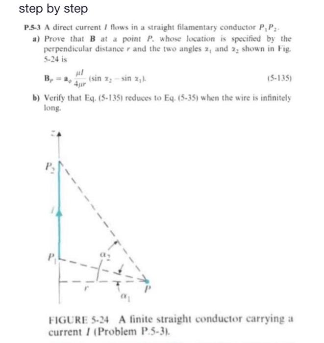 Solved P.5-3 A direct current I flows in a straight | Chegg.com