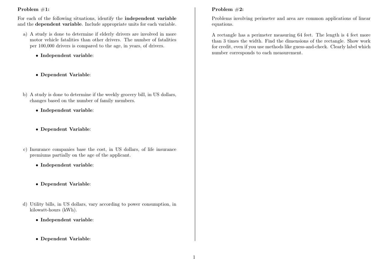 Solved Problem #1:For each of the following situations, | Chegg.com