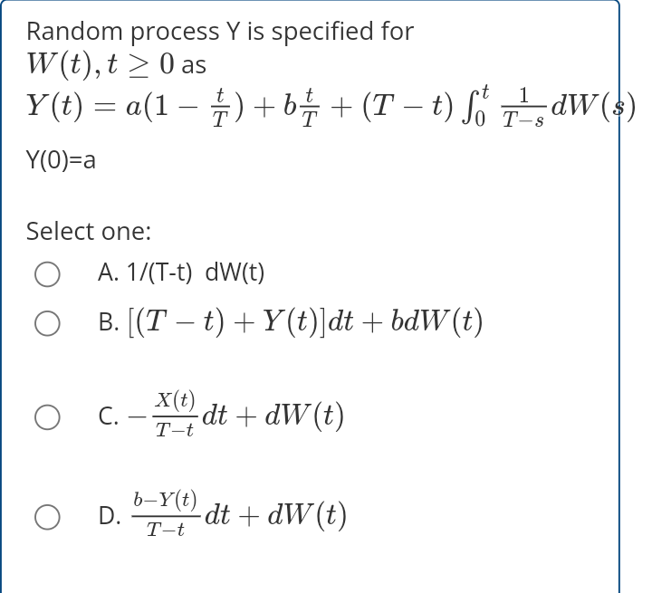 Solved Random process Y is specified for W(t), t≥ 0 as 1 | Chegg.com