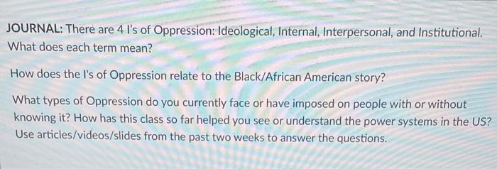 JOURNAL: There are 4 I's of Oppression: Ideological, | Chegg.com