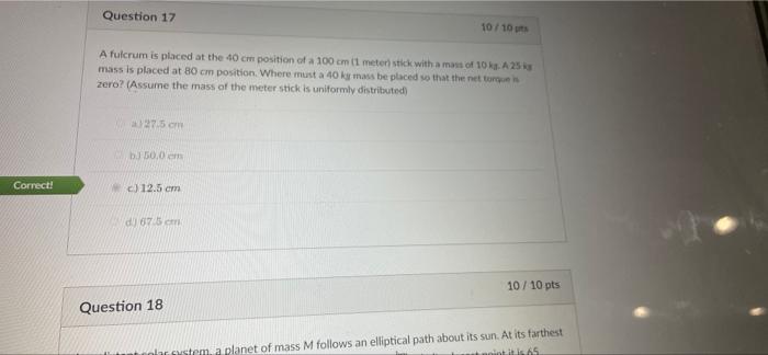 Solved Question 17 10 / 10 A fulcrum is placed at the 40 cm | Chegg.com