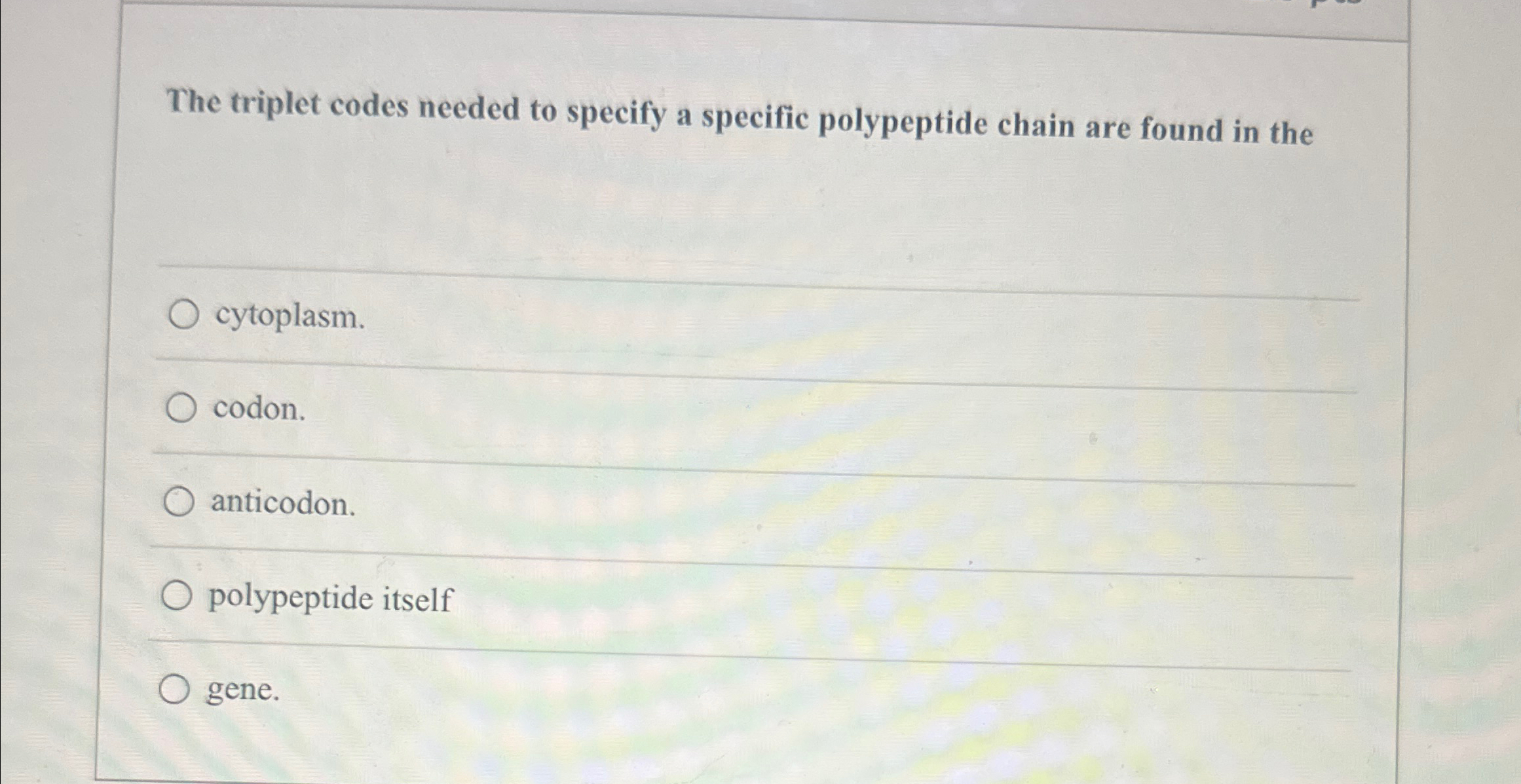 Solved The triplet codes needed to specify a specific | Chegg.com