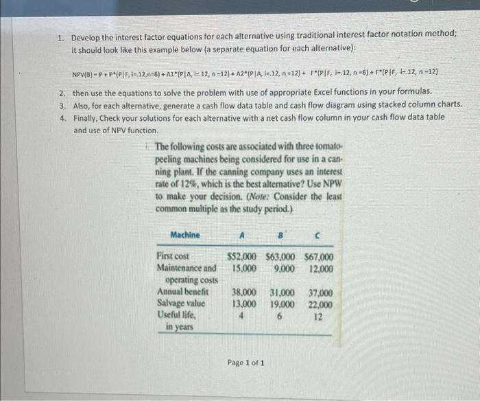 Solved 1. Develop the interest factor equations for each | Chegg.com