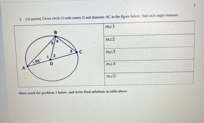 Solved 3. [10 points] Given circle O with center D and | Chegg.com