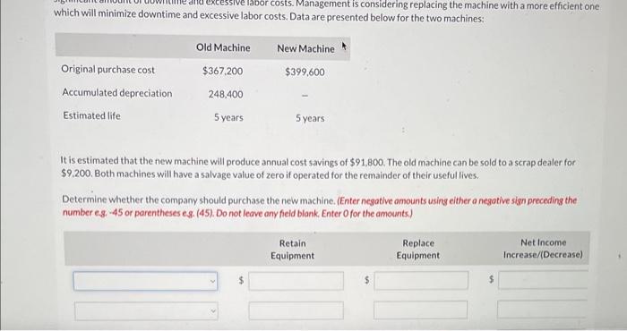 Solved which will minimize downtime and excessive labor | Chegg.com