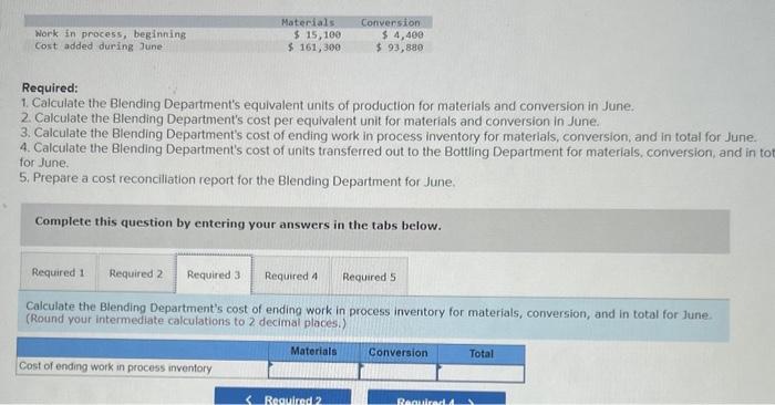 Solved Required: 1. Calculate the Blending Department's | Chegg.com
