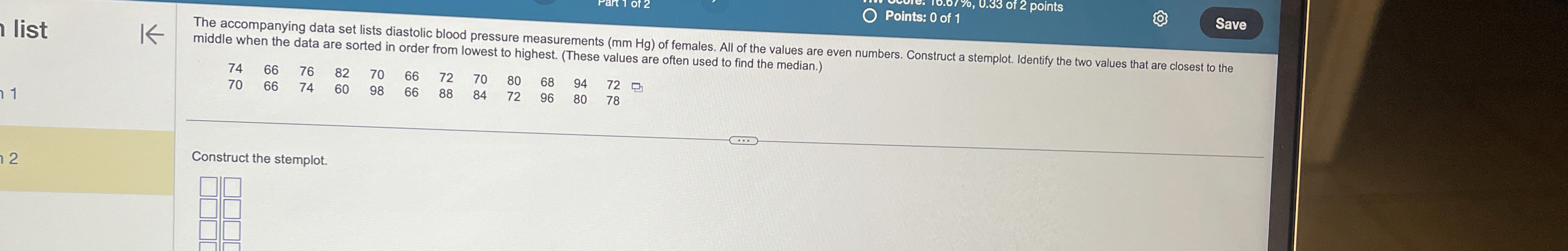 Solved Points: 0 ﻿of 1 ﻿The accompanying data set lists | Chegg.com