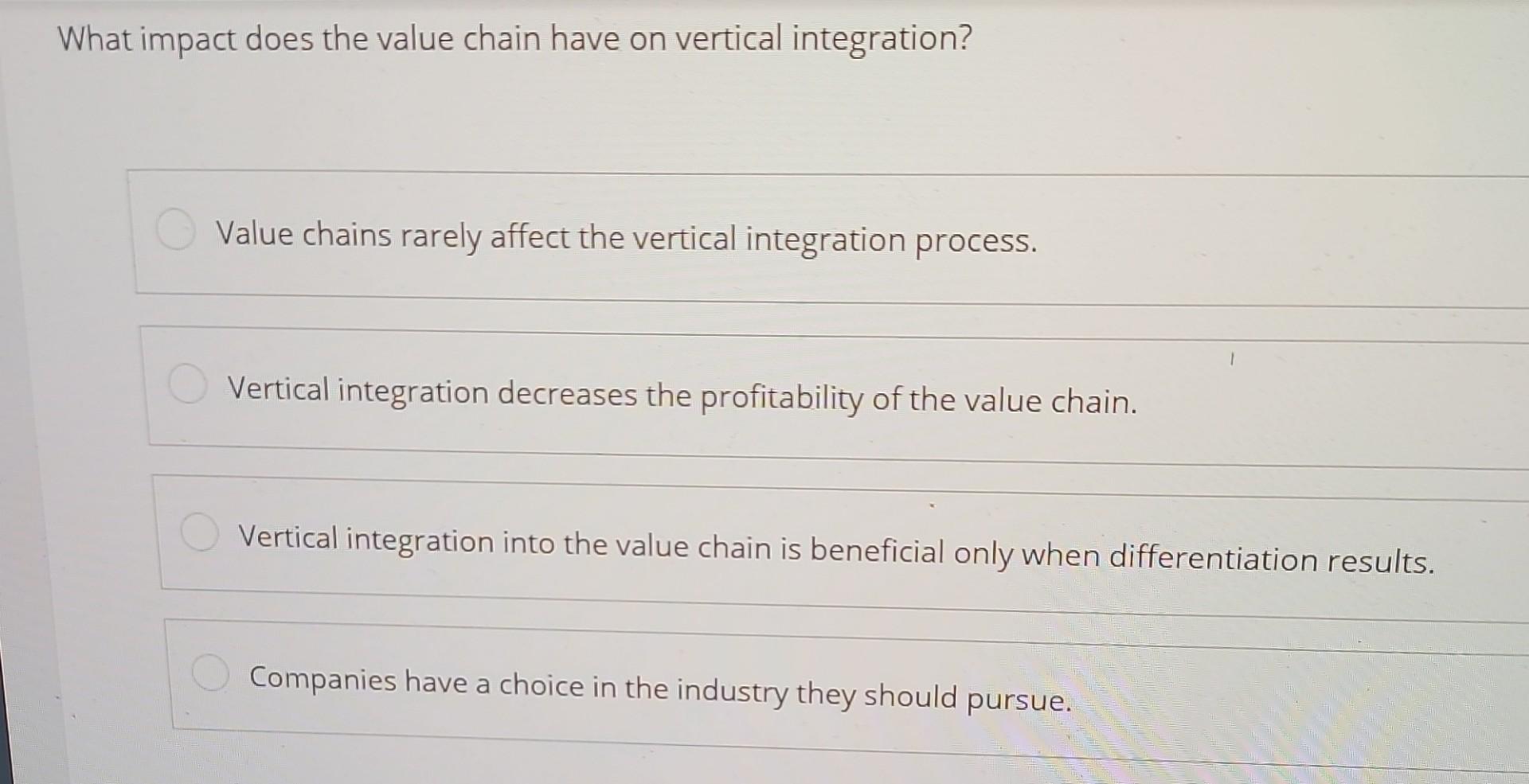 Solved What impact does the value chain have on vertical | Chegg.com