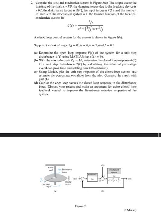 Solved 2. Consider the torsional mechanical system in Figure | Chegg.com