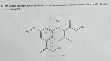Solved (10 ﻿points) ﻿Rank the labeled protons in the | Chegg.com