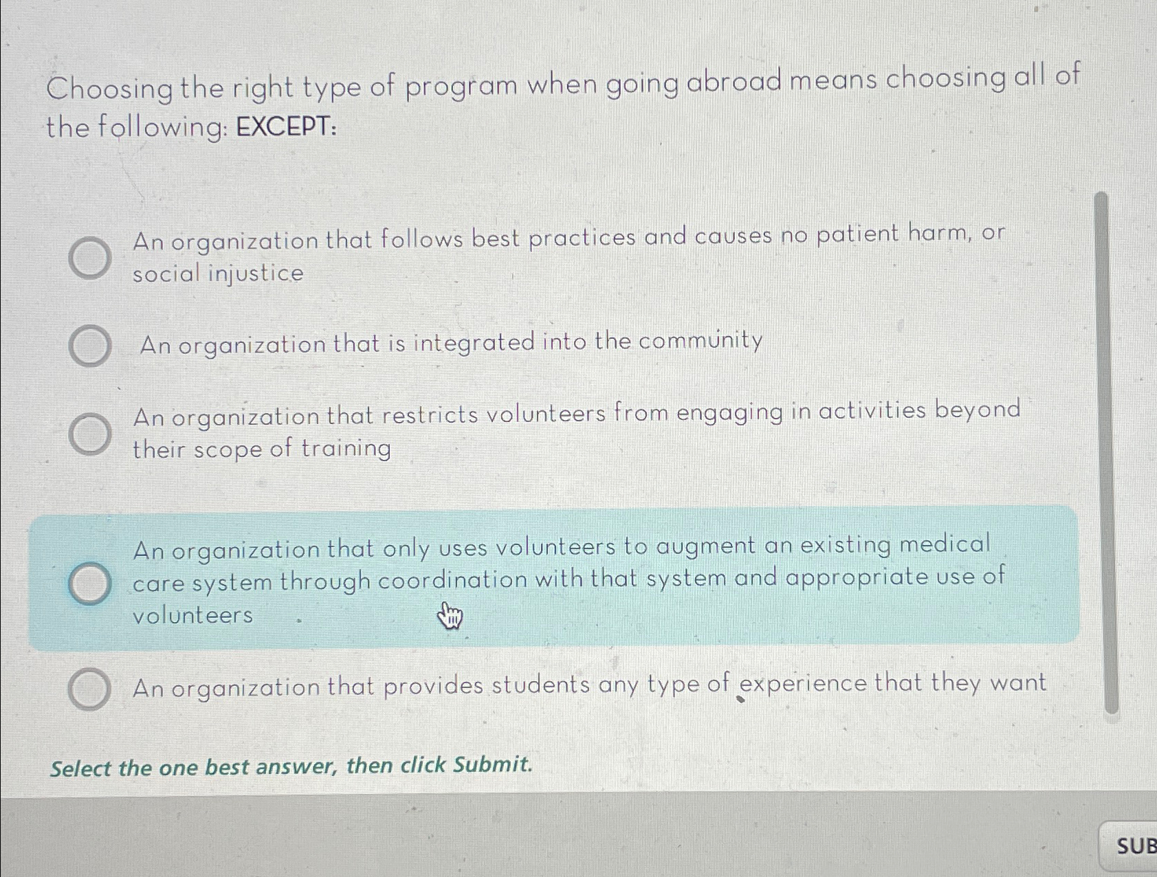 Solved Choosing the right type of program when going abroad | Chegg.com