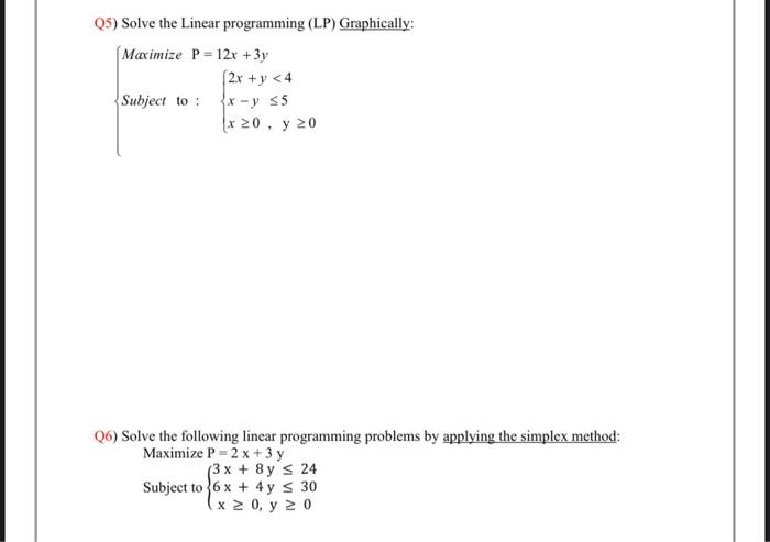 Solved Q5) Solve the Linear programming (LP) Graphically: | Chegg.com