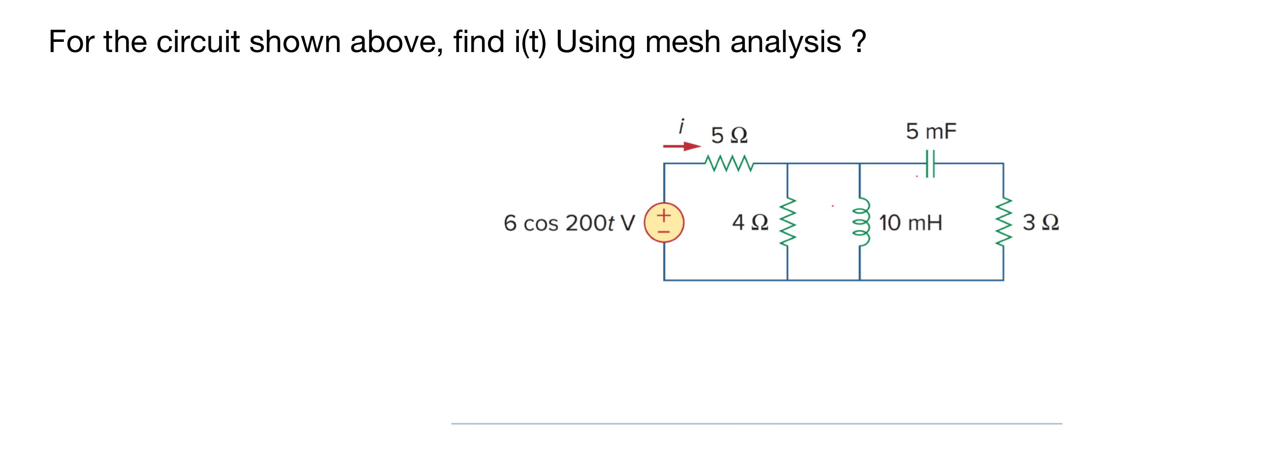 Solved For the circuit shown above, find i(t) ﻿Using mesh | Chegg.com