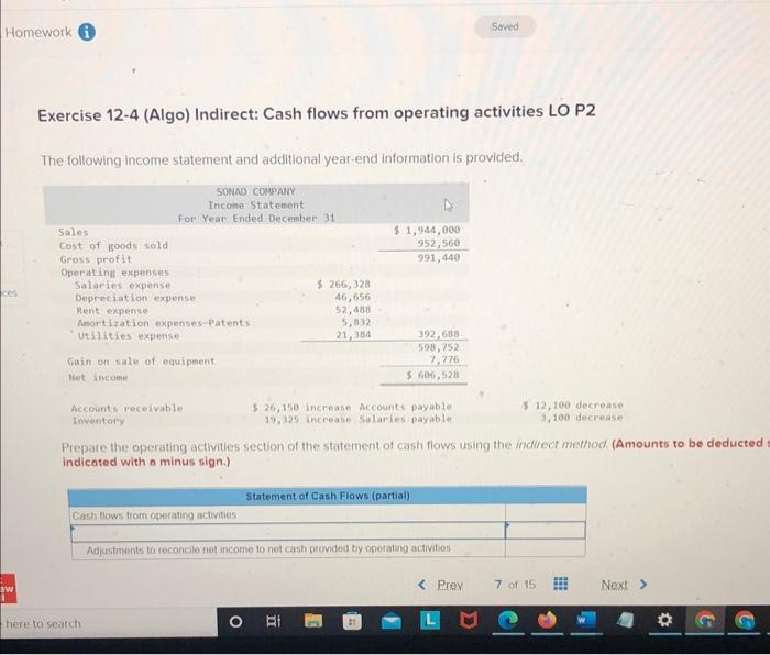 Solved Exercise 12-4 (Algo) Indirect: Cash flows from | Chegg.com
