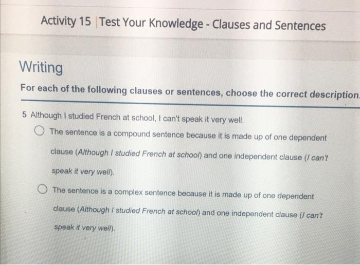 Solved Activity 15 Test Your Knowledge - Clauses and | Chegg.com