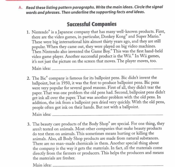 Solved A. Read these listing pattern paragraphs. Write the | Chegg.com