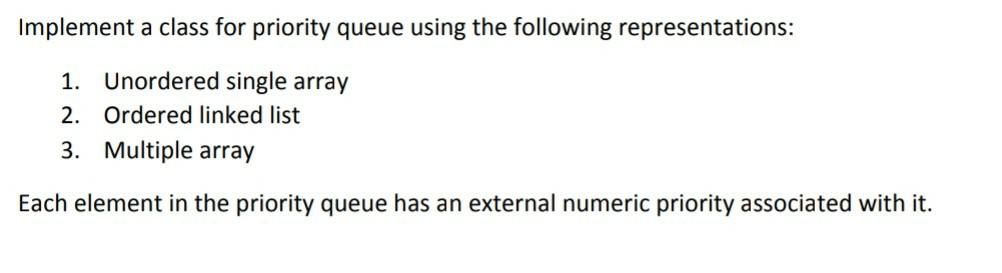 Implement a class for priority queue using the | Chegg.com