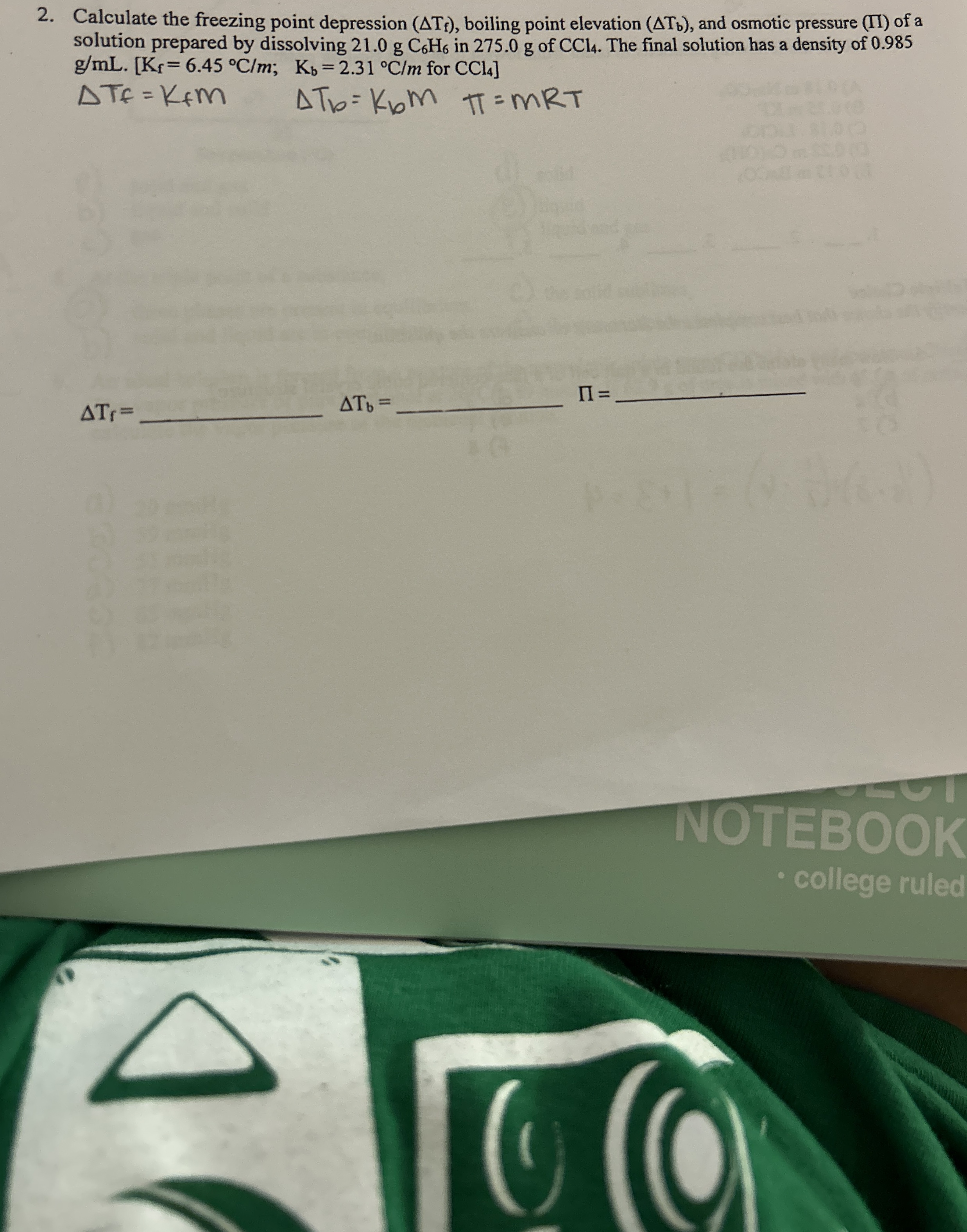 Solved Calculate the freezing point depression (ΔTf), | Chegg.com