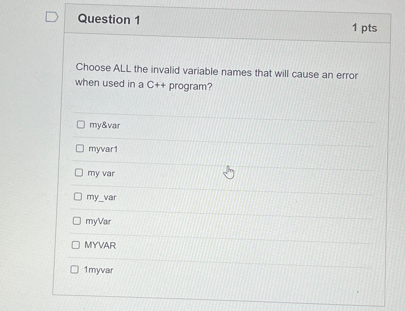 Solved Question 11 ﻿ptschoose All The Invalid Variable Names 