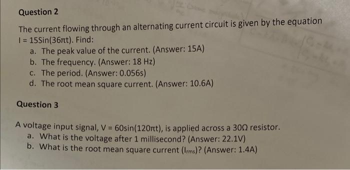 Solved The current flowing through an alternating current | Chegg.com