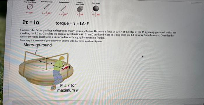 Solved Στ=∣α torque =τ=LA⋅F Consider the father pushing a | Chegg.com
