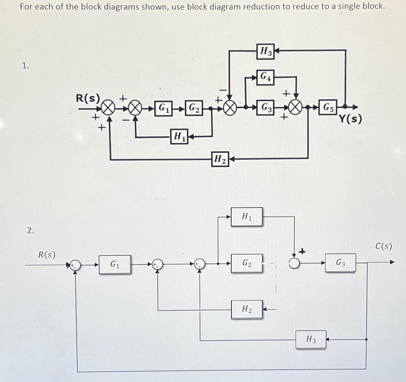 Solved For each of the block diagrams shown, use block | Chegg.com