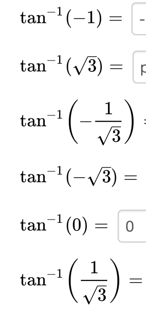 Solved tan-1(-1)=tan-1(32)=tan-1(-132)=tan-1(-32)=tan-1(0)=t | Chegg.com