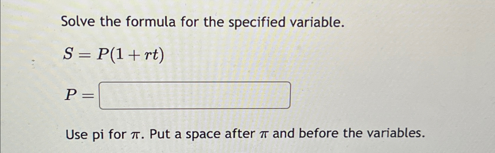 Solved Solve the formula for the specified | Chegg.com
