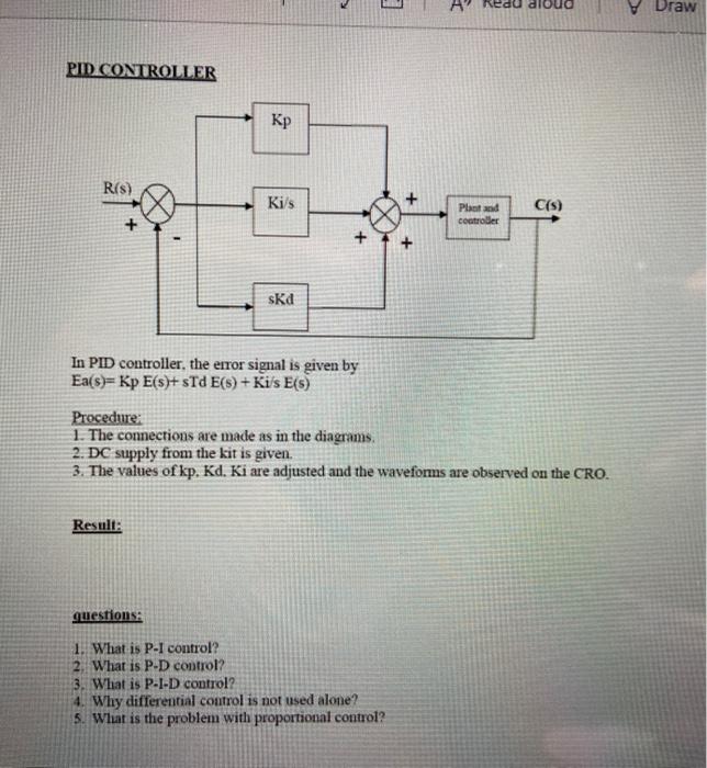 Solved Experiment No. 3 STUDY OF P.P.I.PID CONTROLLERS Aim: | Chegg.com