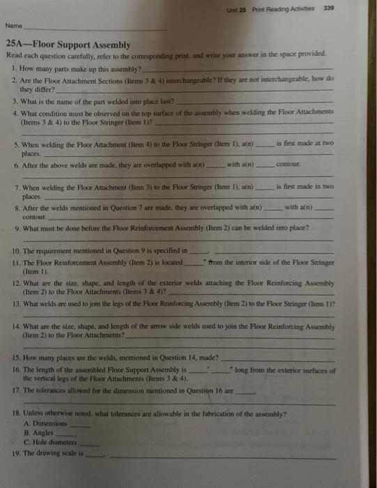 Solved Name 25A-Floor Support Assembly Read each question | Chegg.com