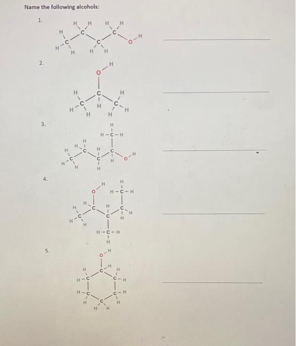 Solved Name the following alcohols: | Chegg.com