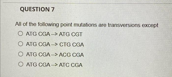 Solved QUESTION 7 All of the following point mutations are | Chegg.com