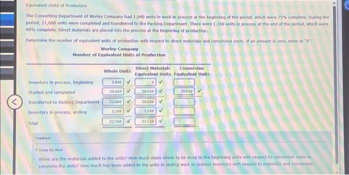 Solved Equivalent Units of Production The Converting | Chegg.com