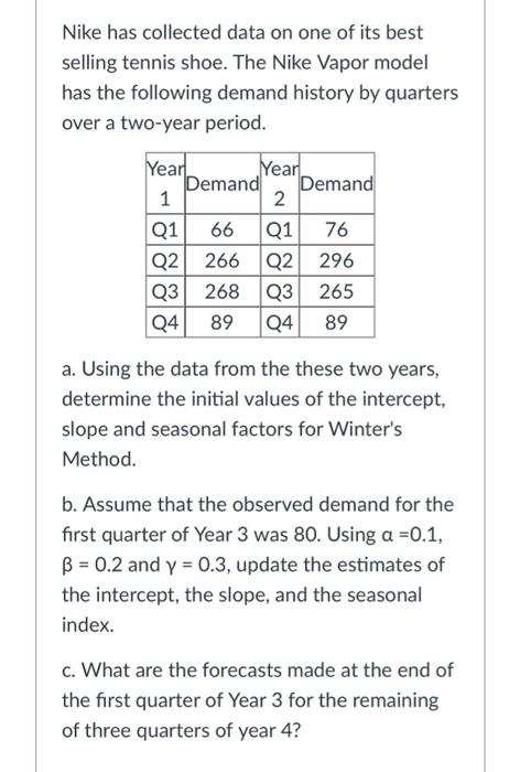 Solved Nike has collected data on one of its best selling | Chegg.com