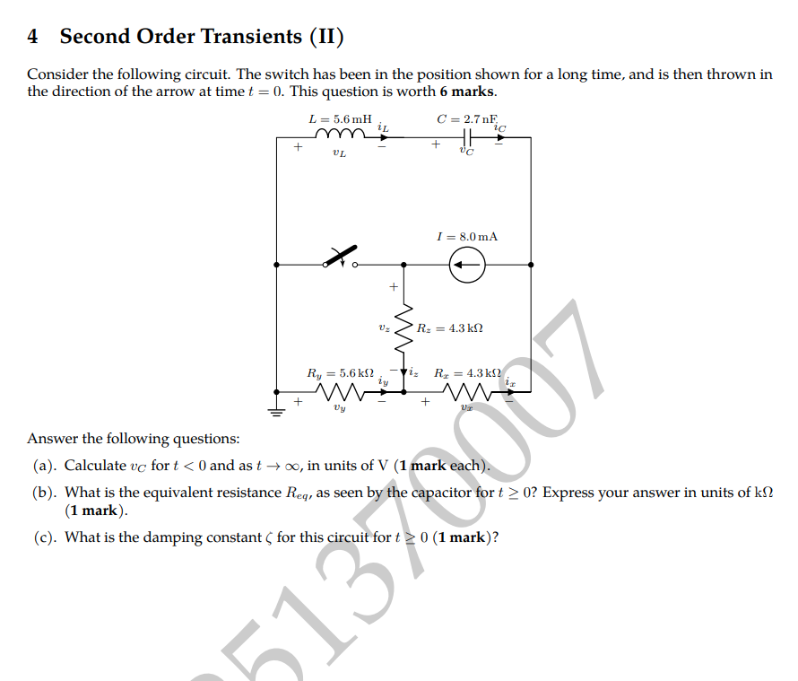 Solved 4 ﻿Second Order Transients (II)Consider the following | Chegg.com