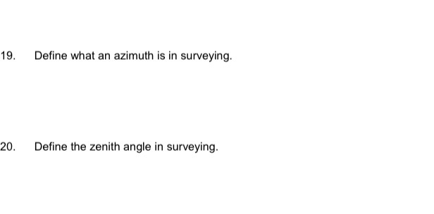 Solved 19. Define what an azimuth is in surveying. 20. | Chegg.com