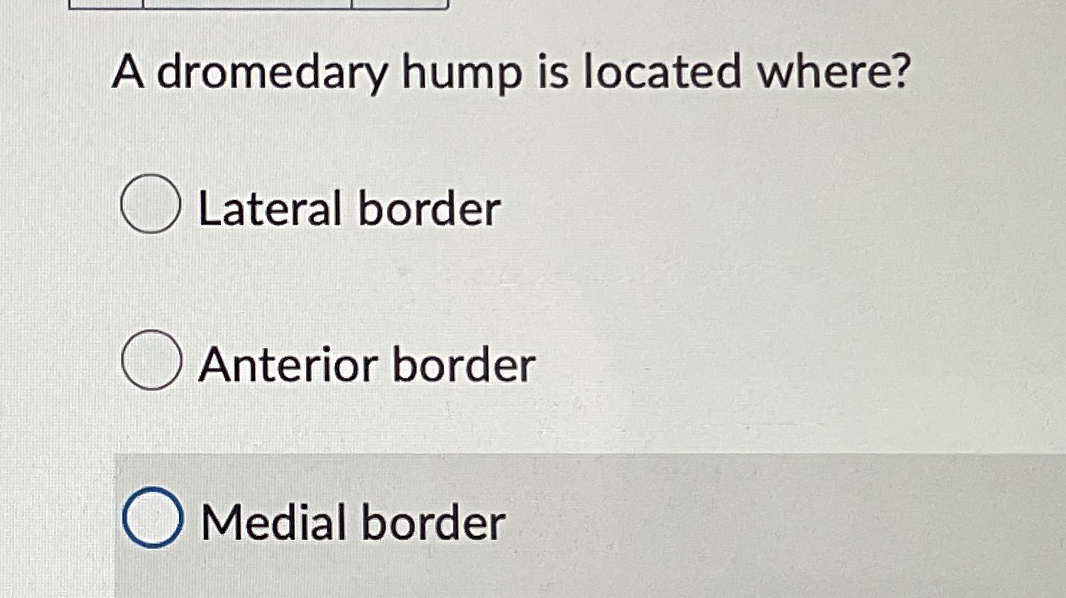 Solved A dromedary hump is located where?Lateral | Chegg.com