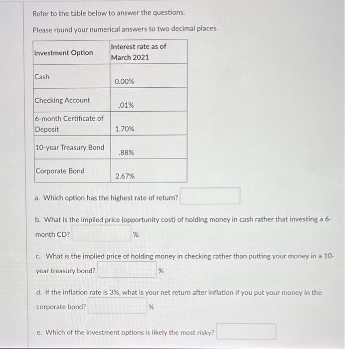 Solved Refer to the table below to answer the questions. | Chegg.com