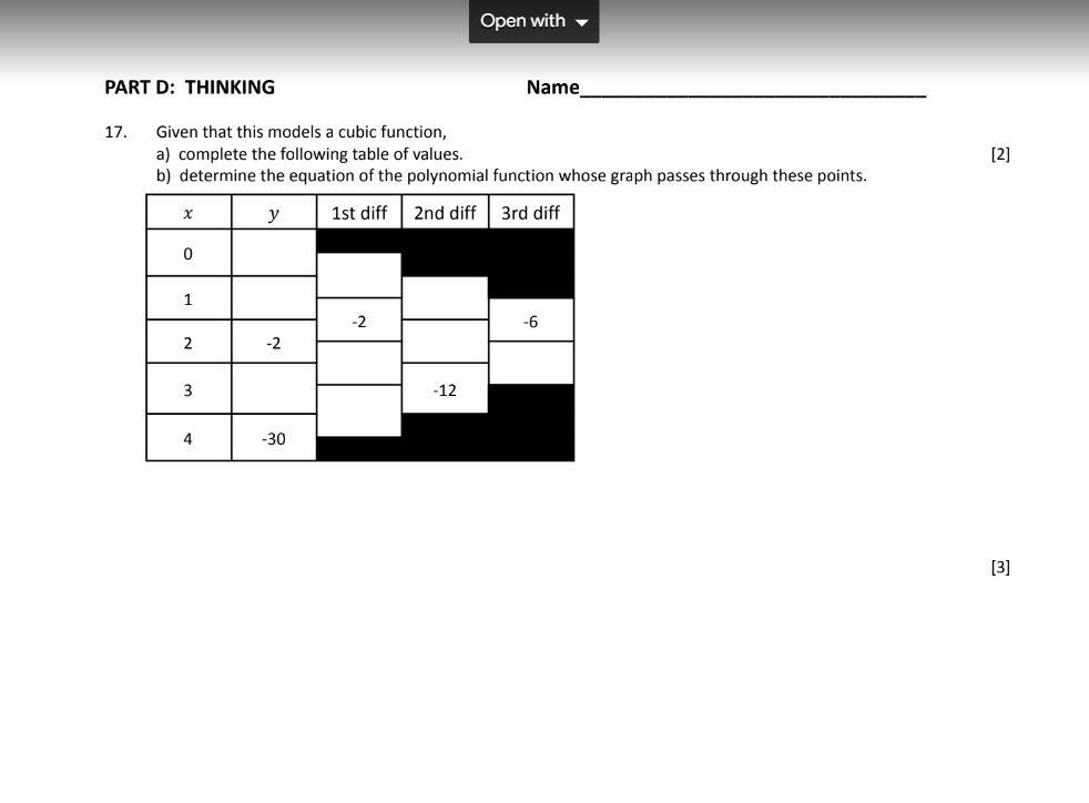 Solved Given that this models a cubic function,a) ﻿complete | Chegg.com