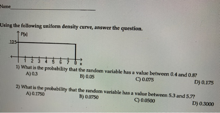 Solved Name Using the following uniform density curve, | Chegg.com