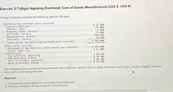 Solved Exercise 3-7 (Algo) Applying Overhead; Cost of Goods | Chegg.com
